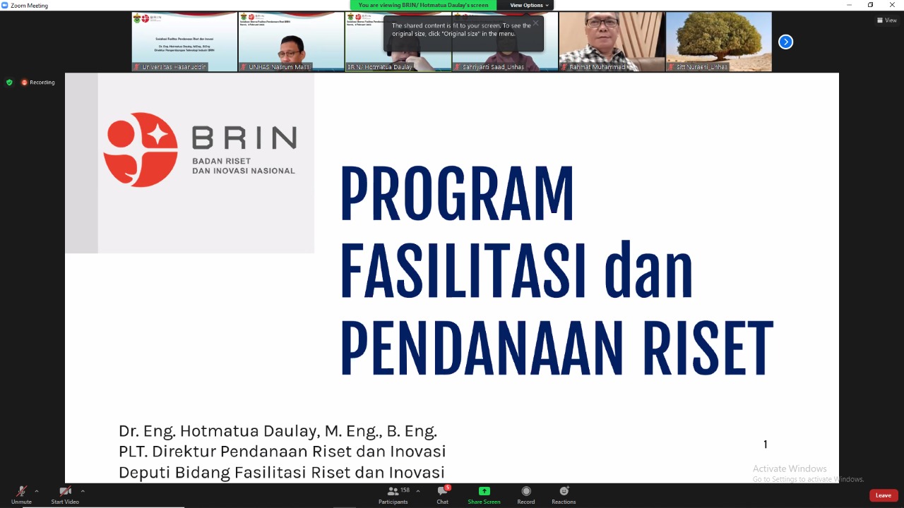 Unhas dan BRIN Gelar Sosialisasi Skema Fasilitas Pendanaan Riset - Hasanuddin University