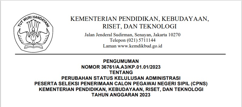 Pengumuman Pembatalan Kelulusan Administrasi CPNS - PPPK 2023 ... Pengumuman Pembatalan Kelulusan Administrasi CPNS - PPPK 2023 ...